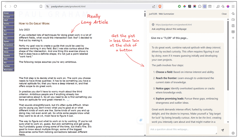 justTLDR: Free YouTube & Web AI Summarizer Chrome Extension